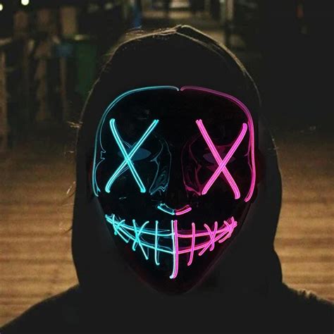 Hot Sale Halloween Glowing Scary Face Mask Luminous Led Purge Mask Neon