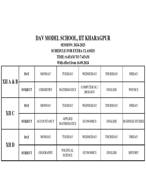 Extra Class Schedule Pdf