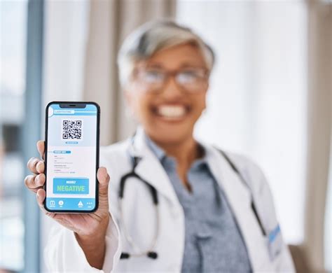 Premium Photo Phone Screen And Woman Doctor With Qr Code Test Results