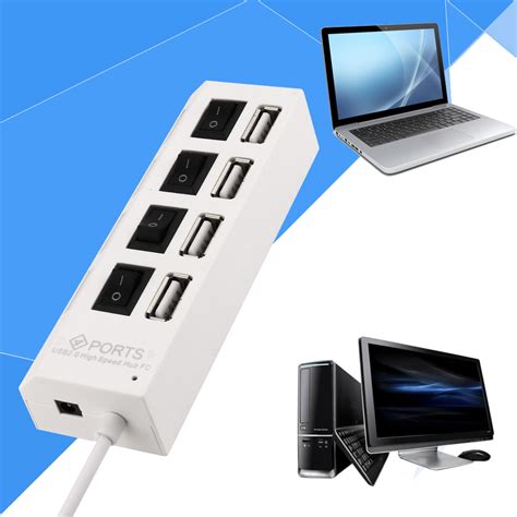 Xinduolei New 4 Port Usb 2 0 Hub On Off Switches Power Adapter For