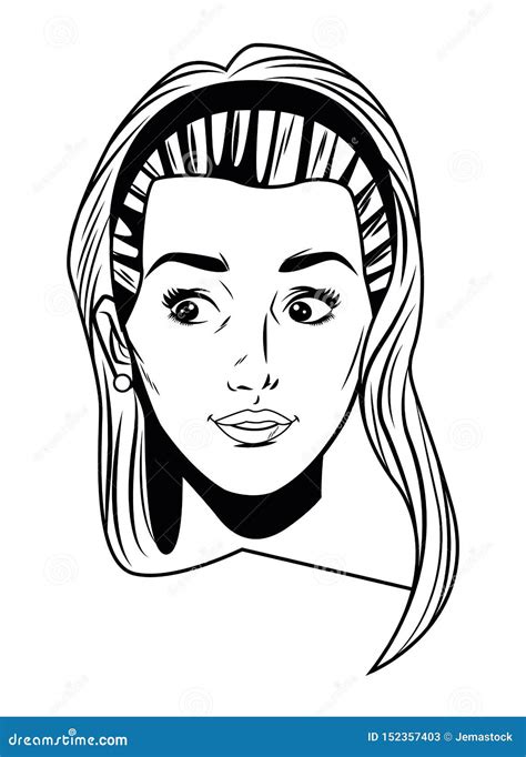 Jong Avatar Van Het Vrouwengezicht Beeldverhaal In Zwart Wit Pop Art