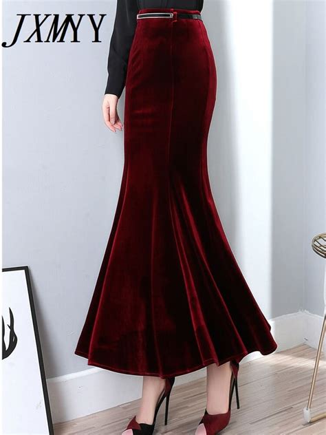 Jxmyy 골드 벨벳 피시테일 스커트 주름 장식 긴 치마 원스텝 힙 스커트 2023 년 가을 및 겨울 패션 Aliexpress