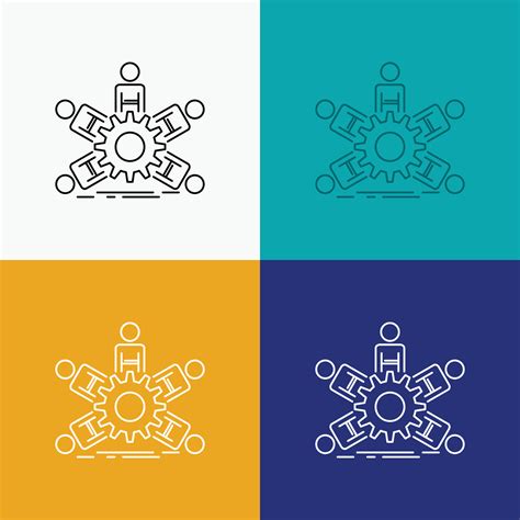 Team Group Leadership Business Teamwork Icon Over Various Background Line Style Design