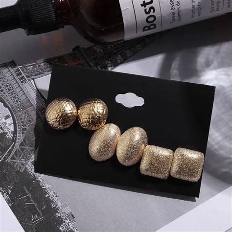 3 пары/набор, женские серьги-гвоздики золотого цвета | AliExpress