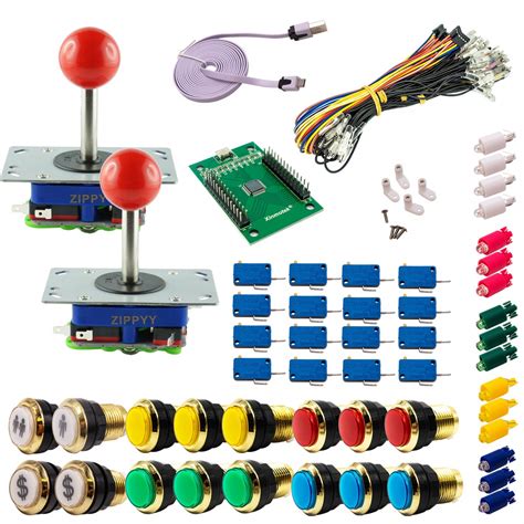 Kit Arcade Joueurs Lumineux Boutons Dores Joysticks Zippyy Tige Longue Boule Carte XinMoTek