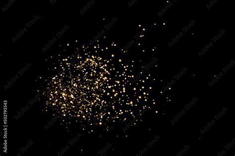 Golden Blurred Bokeh Lights On Black Background Glitter Sparkle Stars
