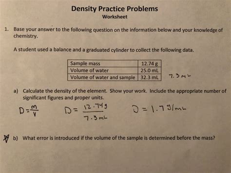 Solved Density Practice Problems Worksheet 1. Base your | Chegg.com