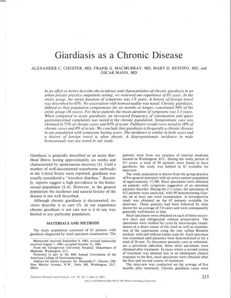 Pdf Giardiasis As A Chronic Disease
