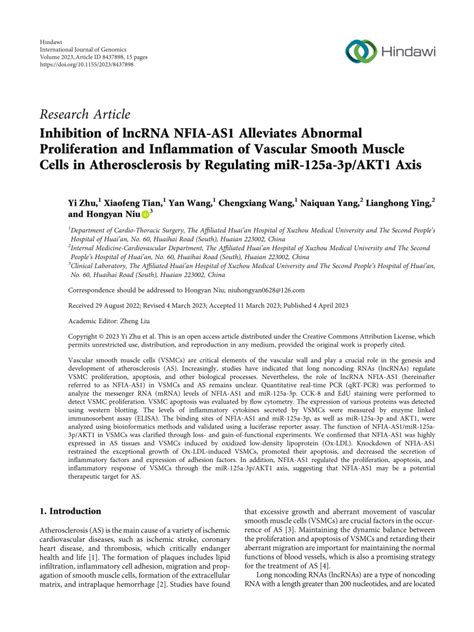 Pdf Inhibition Of Lncrna Nfia As1 Alleviates Abnormal Proliferation