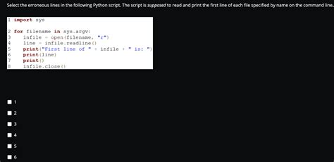 Solved Select The Erroneous Lines In The Following Python Chegg Com