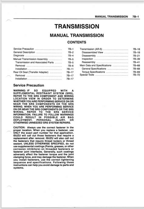 Isuzu Ubs Manual Transmission And Clutch Workshop Manual Ar5 1998 Pdf