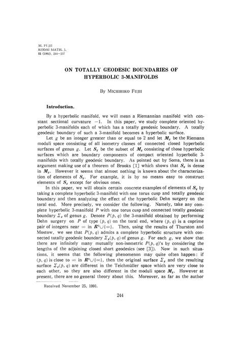 Pdf On Totally Geodesic Boundaries Of Hyperbolic 3 Manifolds
