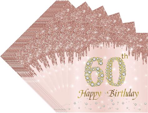 Vreder Rose Gold 60th Birthday Decorations 40pcs Disposable Paper