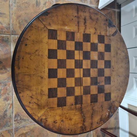 19th Century Antique Tilt Top Carved Chesschecker Table With Swing Out
