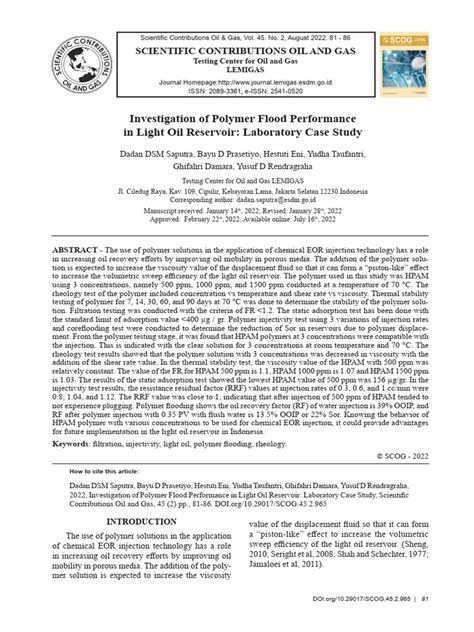 Investigation Of Polymer Flood Performance In Light Oil Reservoir