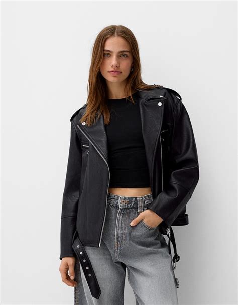 Veste Style Motard Similicuir Oversize Femme Bershka