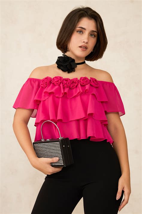 Priscillaruffle Off Shoulder Crop Top