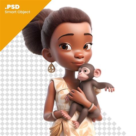 Premium Psd 3d Render Of An African American Girl With A Monkey