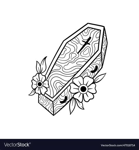 Hand Drawn Of Traditional Coffin Tattoo Outline Vector Image