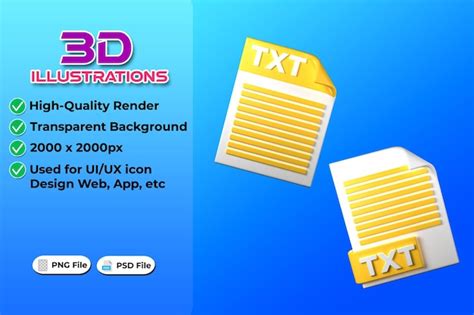 Premium PSD TXT File Type D Rendering On Transparent Background Ui UX Icon Design Web And App