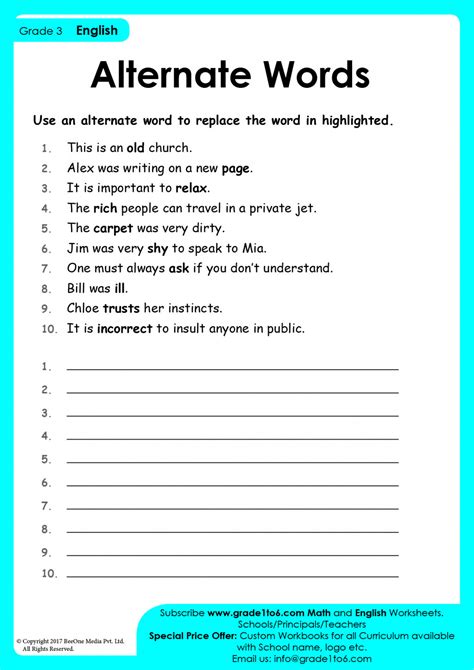 Synonyms Worksheet For Grade 3 Printable Pdf Template