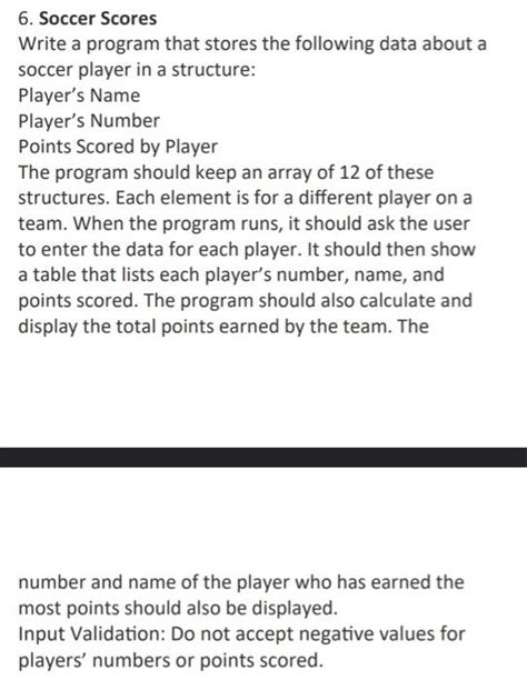 Solved 6 Soccer Scores Write A Program That Stores The Chegg