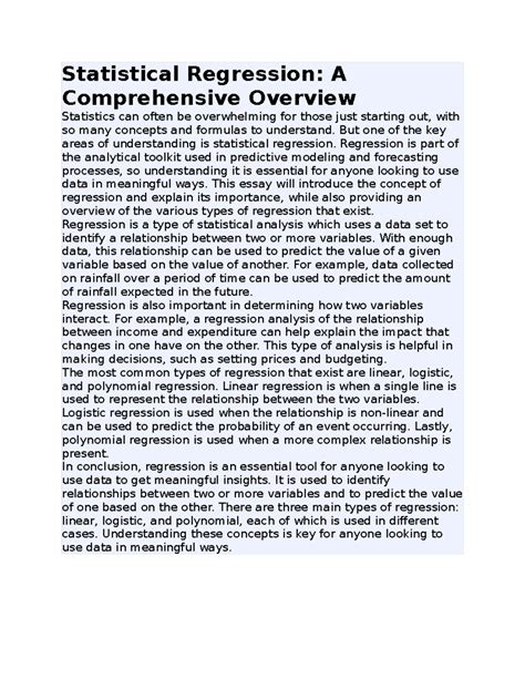 Statistical Regression But One Of The Key Areas Of Understanding Is Statistical Regression