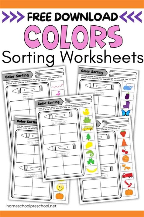 Free Color Sorting Worksheets Fun Cut And Paste Activity