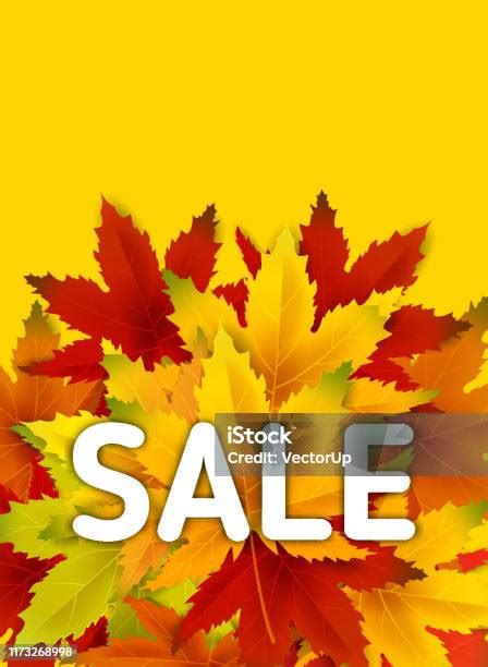 가을 판매 배경 템플릿 나뭇잎의 떨어지는 무리 쇼핑 판매 또는 쇼핑 할인 프로모션 엽서 및 초대 카드에 대한 계절 포스터 벡터 일러스트 바우처 배너 전단지 프로모션 포스터