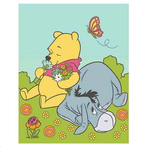Winnie The Pooh And Piglet Are Laying On Grass With Flowers In Their Lap