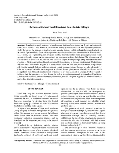 Pdf Review On Status Of Small Ruminant Brucellosis In Ethiopia