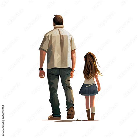 Dad Daughter Back View Cartoon Clip Art White Background Ai Generated