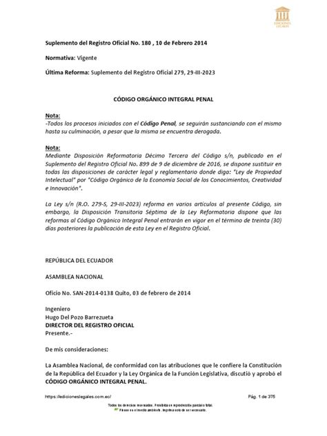 Código Orgánico Integral Penal Coip Pdf Derecho Penal Ley Procesal
