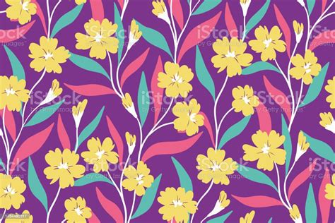 이음새가 없는 꽃무늬 복고풍 스타일의 꽃 디자인 장식용 예술 꽃이 밝은 보라색 배경에 추상적인 배열로 나뉜다 벡터 0명에 대한 스톡 벡터 아트 및 기타 이미지 Istock