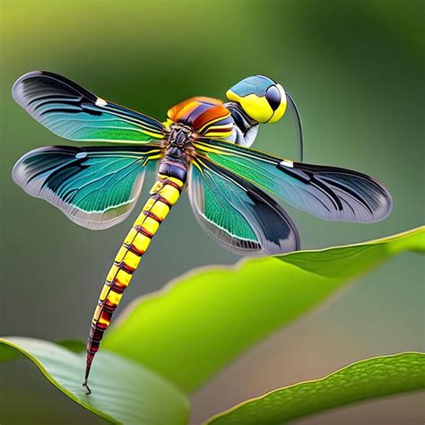 Libélula descansando em folha de grama verde libélula na arte digital