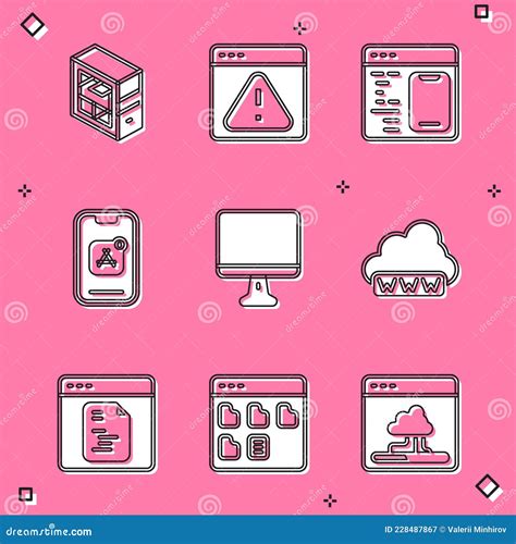 set computer browser with exclamation mark software mobile apps