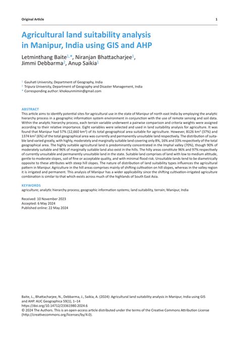 PDF Agricultural Land Suitability Analysis In Manipur India Using GIS And AHP
