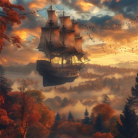 Premium Photo There Is A Large Ship Floating In The Air Over A Forest
