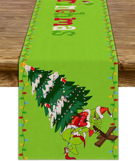 Sunwer Merry Christmas Table Runner Green Elf Whoville