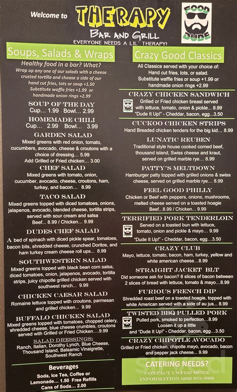 Therapy Bar And Grill Menu In Omaha Nebraska Usa