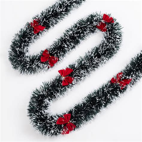 2 Pack 6 Ft Christmas Tinsel Garland Dark Green Frost Tip Metallic