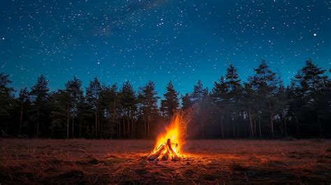 Small Campfire In The Forest At Night Background Premium Ai Generated