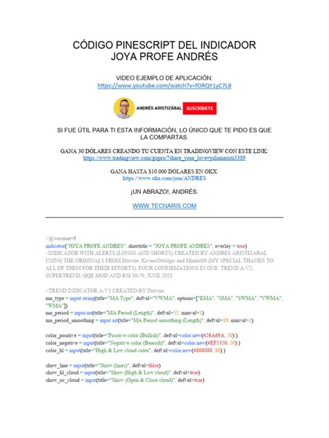 CÓdigo Pinescript Joya Profe Andres 4 Conf Pdf Mercados Financieros Inversiones