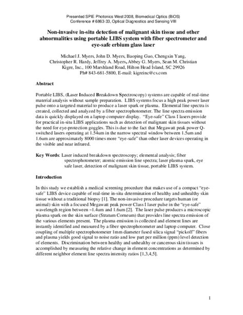 Pdf Non Invasive In Situ Detection Of Malignant Skin Tissue And Other Abnormalities Using