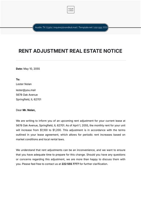 Free Rent Adjustment Real Estate Notice Template To Edit Online