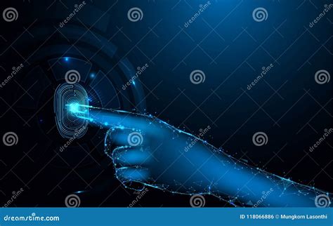 Fingerprint Scan And Hand With Digital Conceptual Technology Security Background Stock Vector