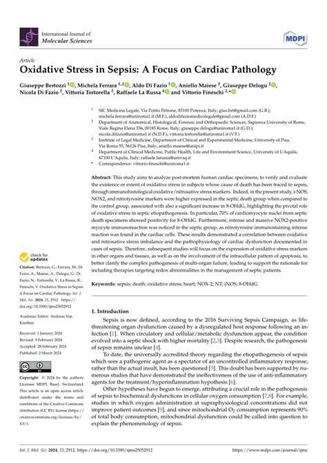 Pdf Oxidative Stress In Sepsis A Focus On Cardiac Pathology