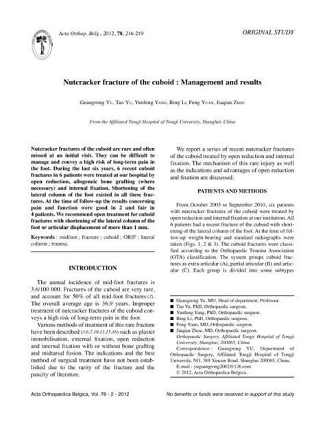 Nutcracker Fracture Of The Cuboid Management And Results