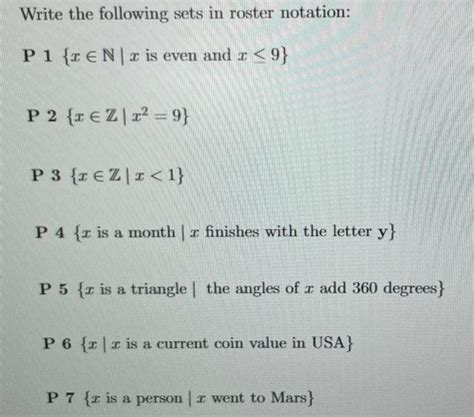 solved write the following sets in roster notation p1 {ren