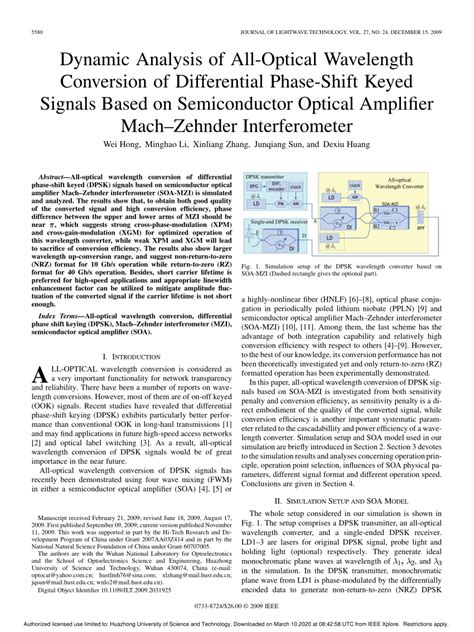 Pdf Dynamic Analysis Of All Optical Wavelength Conversion Of Differential Phase Shift Keyed